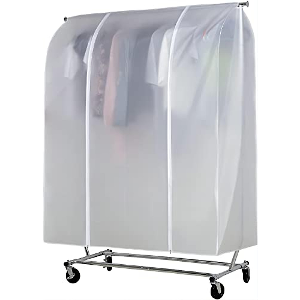HLC White Cloth Garment Rack Cover Large PEVA Translucent Clothing Dustproof Cover Home Bedroom Clothing Rack Protective Cover With 2 Durable Zipper,52''