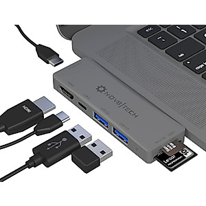 NOV8Tech USB C Hub for MacBook Air, Pro M1/M2/M3 2023/2022-2016, MacBook Air USB C Adapter Dongle, 4K HDMI, 100W PD, 40Gbps TB3 5K 60Hz, USB-C, 2 USB 3.0 and SD/Micro Card Readers (Space Gray)