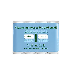 Caboo Tree Free Bamboo Paper Towels, 8 Rolls, Earth Friendly Sustainable Kitchen Paper Towels with Strong 2 Ply