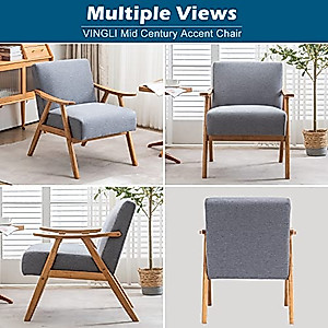 VINGLI Grey Accent Chairs Set of 2, Retro Mid Century Lounge Chairs for Living Room, Sturdy Upholstered Solid Wood Boho Farmhouse Armchairs for Bedroom/Reception