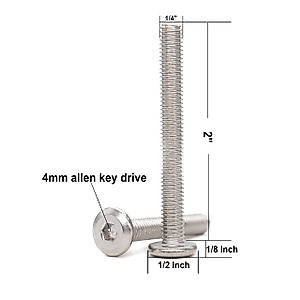 binifiMux 1/4-20 x 2 Inch Flat Head Allen Bolt Joint Connecting Bolts Socket Cap Screws for Furniture, 304 Stainless Steel, Plain Finish
