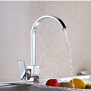 TSHH Square Kitchen Sink Faucet Single Handle One Hole Mixer Tap Kitchen Bath Faucet,Polished Chrome,FC1027