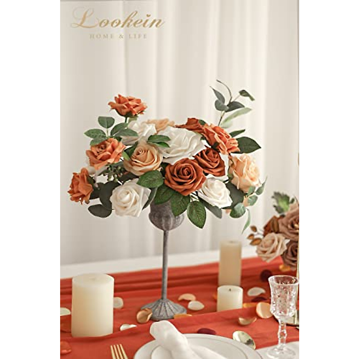 Lookein Artificial Flowers Box Set 5 Style Flowers for DIY Wedding Decoration Bouquet Table Centerpieces Aisle Arch Flower Decoration Bridal Shower Party Home Decor, Charming Terracotta