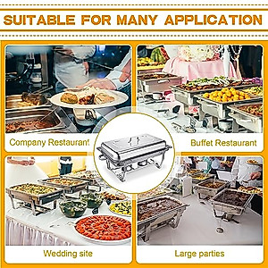 6 Pcs Chafing Dish Buffet Set 8 Qt Stainless Steel Chafer Complete Set Catering Buffet Servers and Warmers with Foldable Frame, Food Pan, Fuel Holder and Lid for Parties Banquet Wedding (3 Third Size)