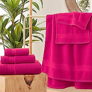 COZYART Hot Pink Bath Towels Set, Turkish Cotton Hotel Large Bath Towels Bulk for Bathroom, Thick Bathroom Towels Set of 6 with 2 Bath Towels, 2 Hand Towels, 2 Washcloths, 650 GSM…