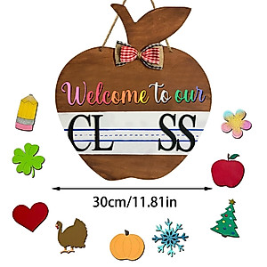 Welcome to Our Porch Sign Welcome To Our Wooden Hanging Sign Interchangeable Shape Teacher Classroom Sign Teacher Gift School Gift Personalized Teacher Large Shelf Decorations for Living Room