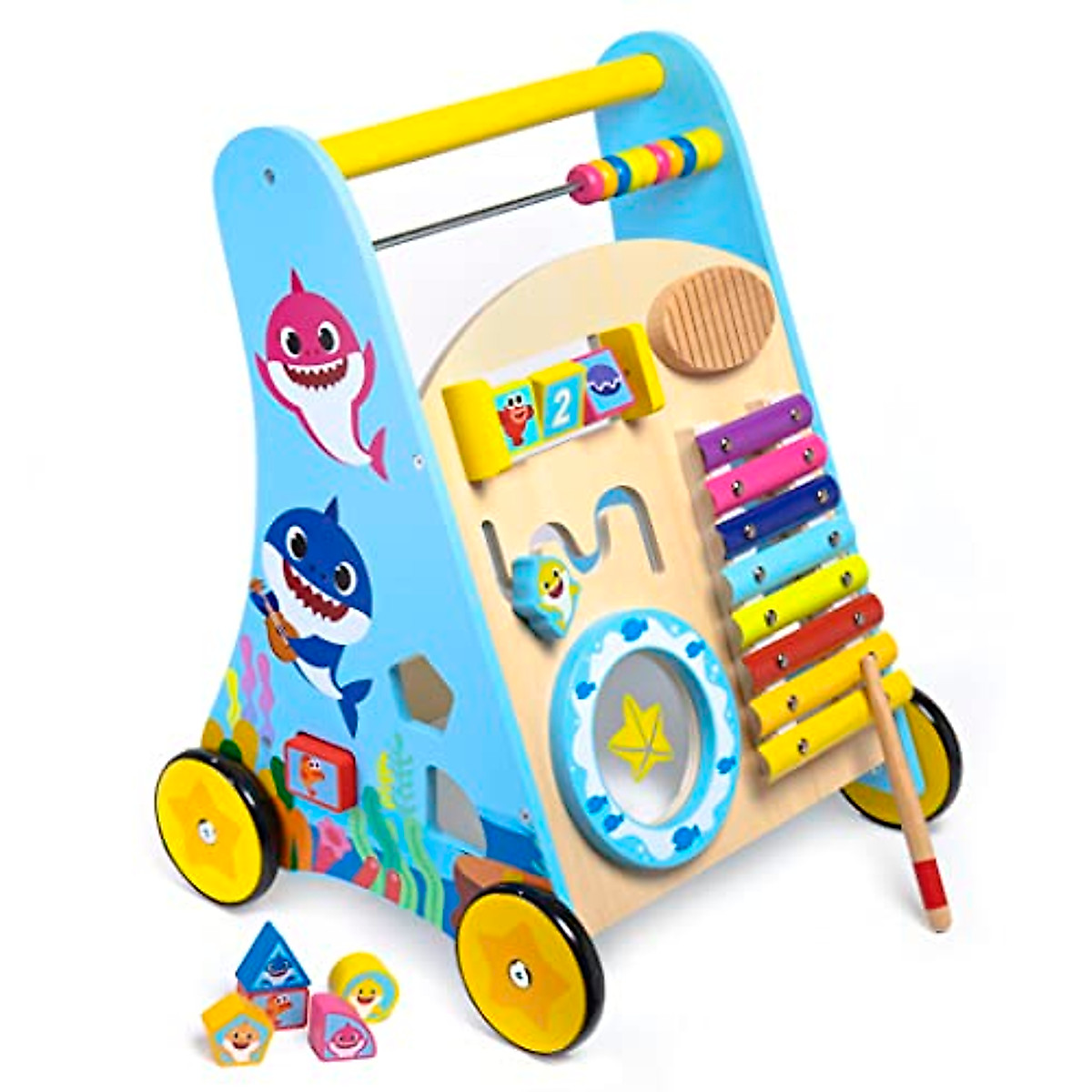 Baby Shark Toys Wooden Baby Walker - Baby Walkers for Girls and Boys - First 1st Birthday Gifts for Toddlers | Walker for Baby Girl Boy Learning to Walk Activity Center, by Pidoko Kids