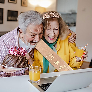 CIEHER 75th Birthday Gift Set - Crown, Sash, Pearl Pin, Decorations and Party Supplies for Women's Fabulous 75th Celebration