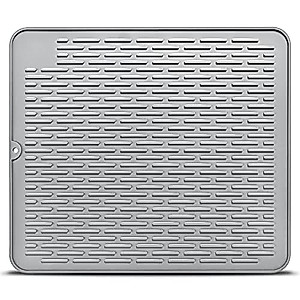 Elyum Dish Drying Mat, Silicone Drying Mat Heat Resistant Dish Mat Easy Clean Drying Mats for Kitchen Counter Non-Slip Kitchen Drying Mat (18" x 16'' , Gray)