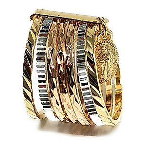 Fran & Co. Gold Plated Women's Tri-Color Virgin Mary Semanario Ring Virgen de Guadalupe Anillo (7)