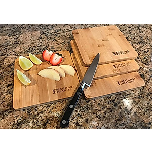 Branded Boards Small Mini All Natural Bamboo Cutting Board, Great for Apartments RV's Home Bar Backpacking Camping Bushcraft Dorm Rooms Picnics & Entertaining (4 Pack)