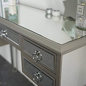 FRITHJILL Mirror Table,Mirrored Makeup Vanity Table Desk, 5 Drawer Media Console Table for Women Home Office Writing Desk Modern Media Console Table