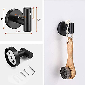 Towel Hooks, 2 Pack Matte Black SUS304 Stainless Steel Wall Mounted Coat Robe Clothes Hooks, Heavy Duty Robe Shower Towel Hanger for Bathroom Kitchen Living Room Bedroom Office