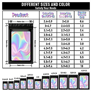 JTIEO 50Pcs Resealable Bags for Food Storage 2.4x3.9Inch Holographic Bags with Clear Window Foil Pouch Packaging Bag Self Sealing Bag for Party Favors, Lipgloss, Jewelry, Candy Black