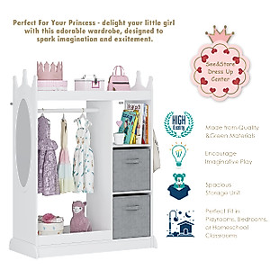 UTEX Kids Play Armoire with Mirror, Storage Bins and Closet for Dress Up and Costumes (White)