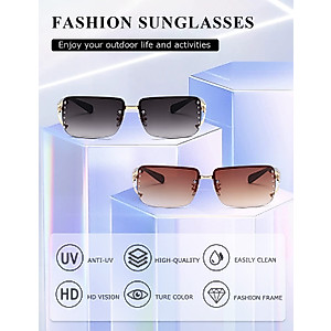 kimorn Rectangle Sunglasses for Women Men Stylish Rimless Frameless Trendy Retro Sun Glasses 90’s Vintage Square Frame K1314 (Gold Frame Gradient Brown & Grey Lens)