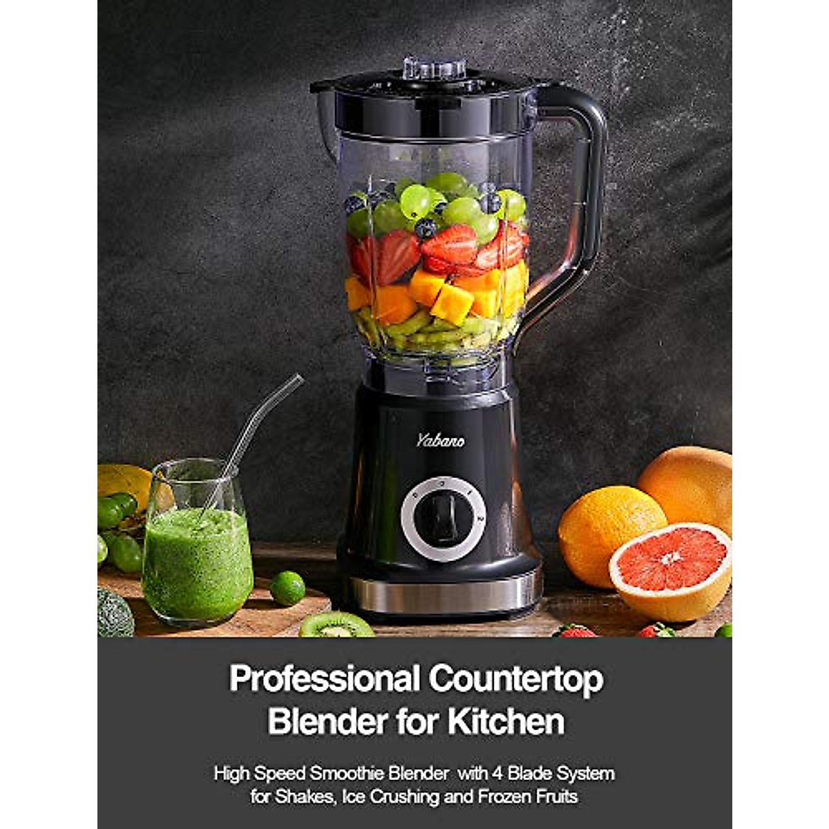 Professional Countertop Blender for High-Speed Shakes, Smoothies, Juicing & More - Crush Ice, Frozen Fruit, and More with 4 Stainless Steel Blades & 60oz Jar - Easy to Clean, Perfect for Kitchen Use (Black)