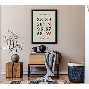 Map of Lake Texoma, United States, Multiline Coordinates Colored (8x10)