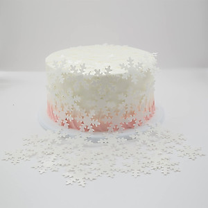 Gyufise 50Pcs White Edible Cupcake Toppers Snowflakes Cake Decoration for Christmas Winter Frozen Birthday Party Supplies