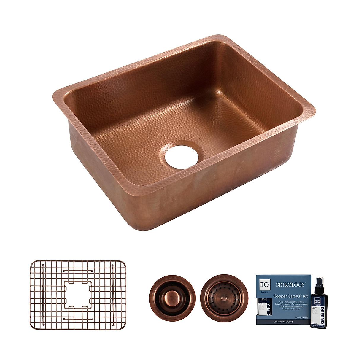 Sinkology Orwell Copper 23" Single Bowl Undermount Kitchen Sink Kit with Bottom Grid and Drains