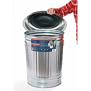 Generic Galvanized Steel Trash Can - Trash Can with Lid - Galvanized Trash Can with Lid - Metal Trash Can - Outdoor Garbage Can with Lid -Steel, Gray - Pre-Galvanized Trash Can with Lid Round