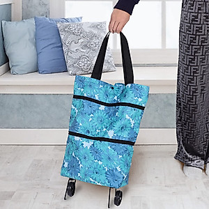 Cabilock 2Pcs Folding Shopping Bags Portable Collapsible Trolley Bags with Wheels for Women As Shown