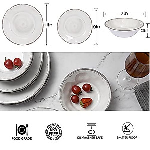 Melamine Dishes Dinnerware Sets - 12pcs Melamine Dinner Plates, Salad Plates and Bowls, for Everyday Use
