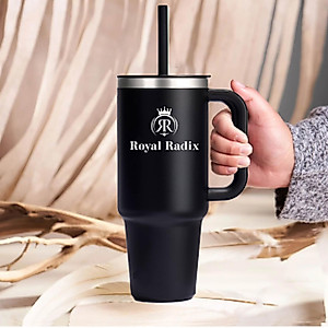 Royal Radix 40oz Insulated Tumbler with Handle & Straw, Stainless Steel Travel Mug, Leak-Proof, Hot & Cold Beverage Cup, BPA-Free, Dishwasher Safe, for Coffee & Water