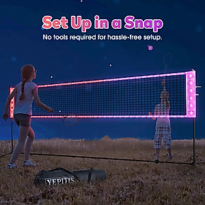 YepItIs LED Badminton Net, 17ft Light Up Portable Badminton Set with APP & Remote Control, Music Sync, Easy Setup Nylon Net with Poles for Badminton, Kids Volleyball, Pickleball (Badminton Net Set)