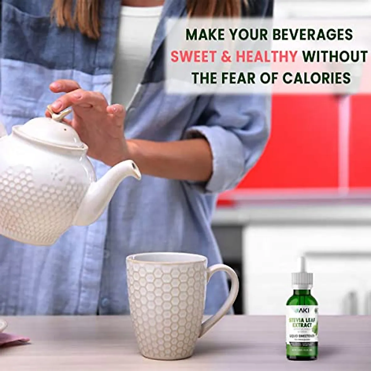 AKI Liquid Stevia Drops Sweetener (1.75 fl oz / 50 ml) Ideal for Coffee, Tea, Iced tea, Lemonade, Frostings, Smoothie, other Beverages or Yogurt | NON-GMO, Sugar-Free | Pack of 1