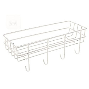 FONDOTIN 1 Set Wrought Iron Storage Rack Sink Drainer Basket Wire Bin Basket Under Desk Cable Organizer Wire Tray Cosmetic Tray Shampoo Holder Toiletry Storage Bracket Kitchen Wall Rack