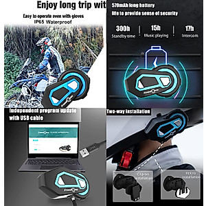 FreedConn T-Max Pro V5.0 Motorcycle Helmet Bluetooth Intercom Headset Communication Systems Kit with DSP/CVC Noise Cancellation, 1200m 6 Riders Group Helmet Intercom with FM Radio for ATV/Dirt Bike