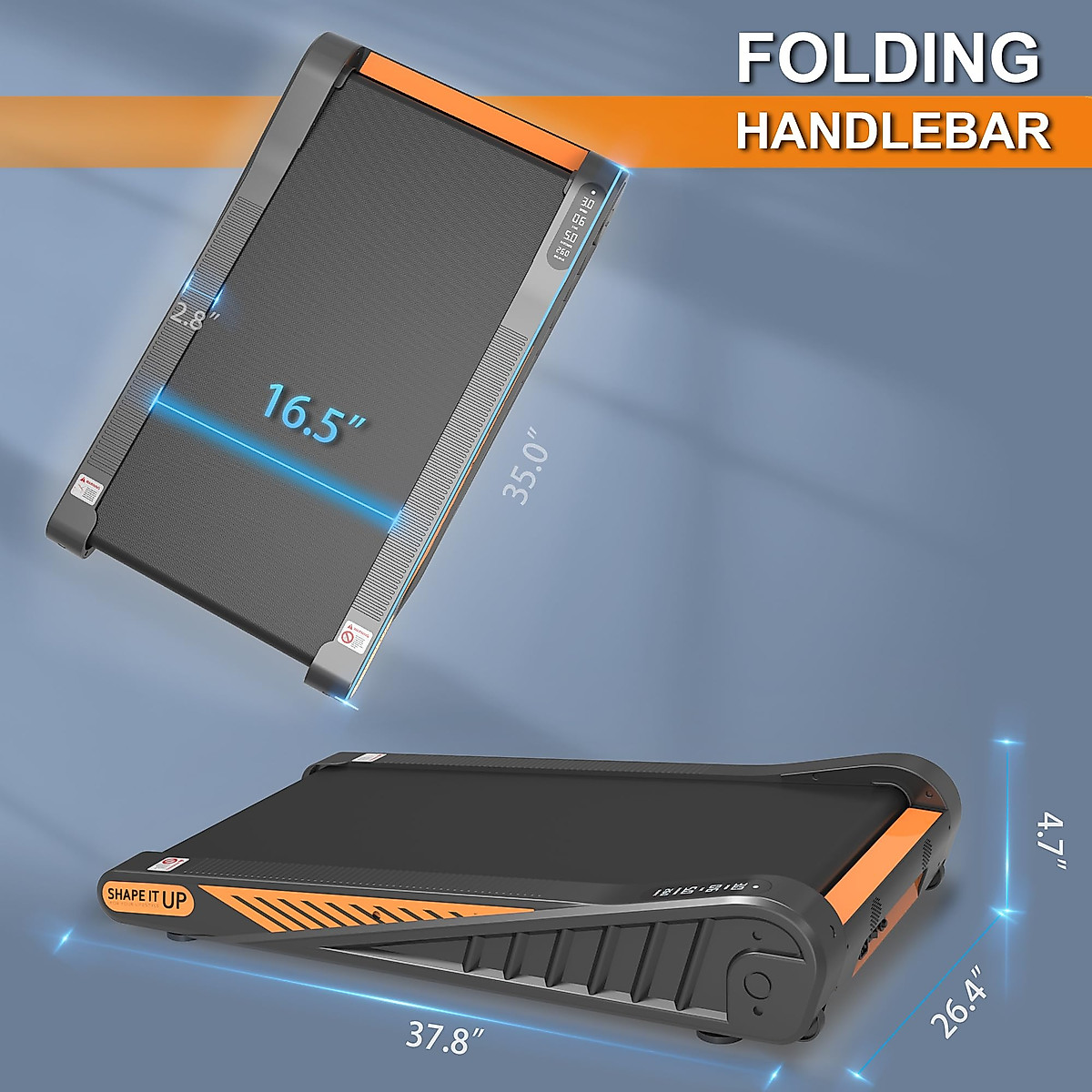 2 in 1 Under Desk Treadmill with Handlebar, Foldable Treadmills for Home, Walking Pad Mini Treadmill 8% Incline, 280 lb Capacity, 2.5HP