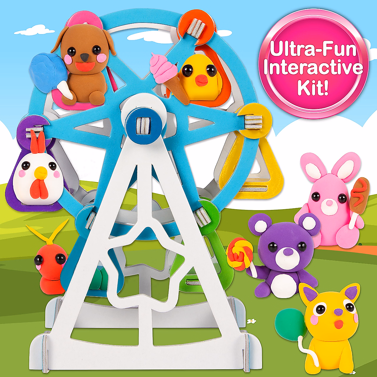 Creative Kids Air Dry Clay Ferris Wheel Kit - Easy Modeling 7+ Clay Characters- Includes 8 Clay Colors, Art Supplies and Sculpting Tool- Arts & Crafts Birthday Gift for Boys and Girls 6+ Years Old