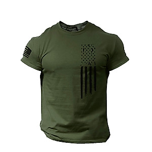 Rogue Style American Flag USA Patriotic T Shirt for Man - Fashion Tee (Army Green, Large)