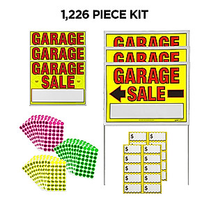 Sunburst Systems 3030 Garage Sale Sign Kit Includes: 3) Large Signs, 3) 11 x 14 Signs, 1,200 Yellow, Pink & Green Price Stickers, and 20 Large Pricing Cards