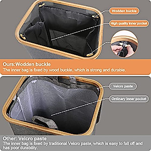 Bienvoun Laundry Basket with lid - 110L Large Waterproof Collapsible Clothes Laundry Hamper with Bamboo Handles for Clothes, Toys in Bedroom, dorm room and laundry room (Gray)