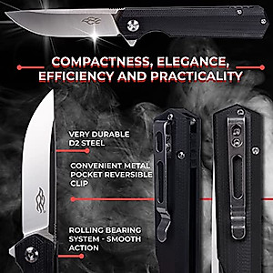 Firebird GANZO FH11 Pocket Folding Knife D2 Steel Flip Blade G10 Anti-slip Handle with Clip Hunting Gear Fishing Camping Outdoor Folder EDC Pocket Knife (Black)