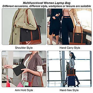 Mecrowd Laptop Work Tote Bag for Women, Tote Shoulder Bag for 15.6 Inch Computer, Extra Large Bag for School, Party, Travel, Bonus Small Cosmetic Bag (Black)