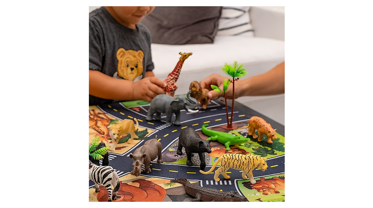 JoyKip Safari Animal Figures & Play Mat for Kids - Educational Toy