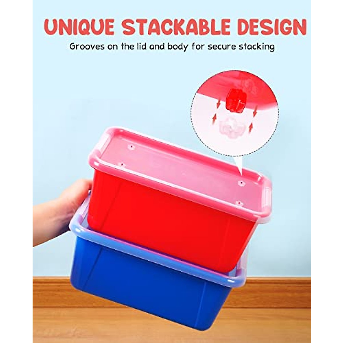 GAMENOTE Multicolor Storage Bins with Lids - 5 Qt 12 Pack Small Cubby Bins Stackable Plastic Containers for Classroom Book Bin Toy Organizers (12× 7.2 × 5.1 inches)