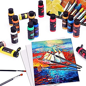 Acrylic Paint Set, 48 Colors (2 oz/Bottle) with 12 Art Brushes, Art Supplies for Painting Canvas, Wood, Ceramic & Fabric, Rich Pigments Lasting Quality for Beginners, Students & Professional Artist