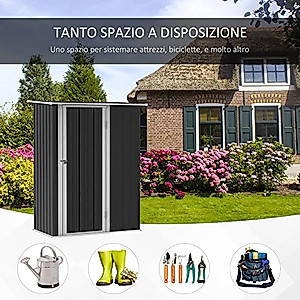 Outsunny 5' x 3' Metal Outdoor Storage Shed, Garden Tool House Cabinet with Lockable Door for Backyard, Patio, Lawn, Garage, Gray