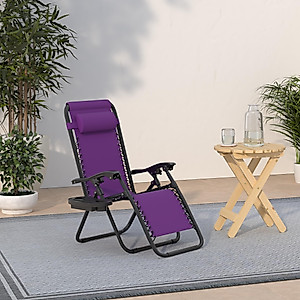 Best Choice Products Set of 2 Adjustable Steel Mesh Zero Gravity Lounge Chair Recliners w/Pillows and Cup Holder Trays - Amethyst Purple