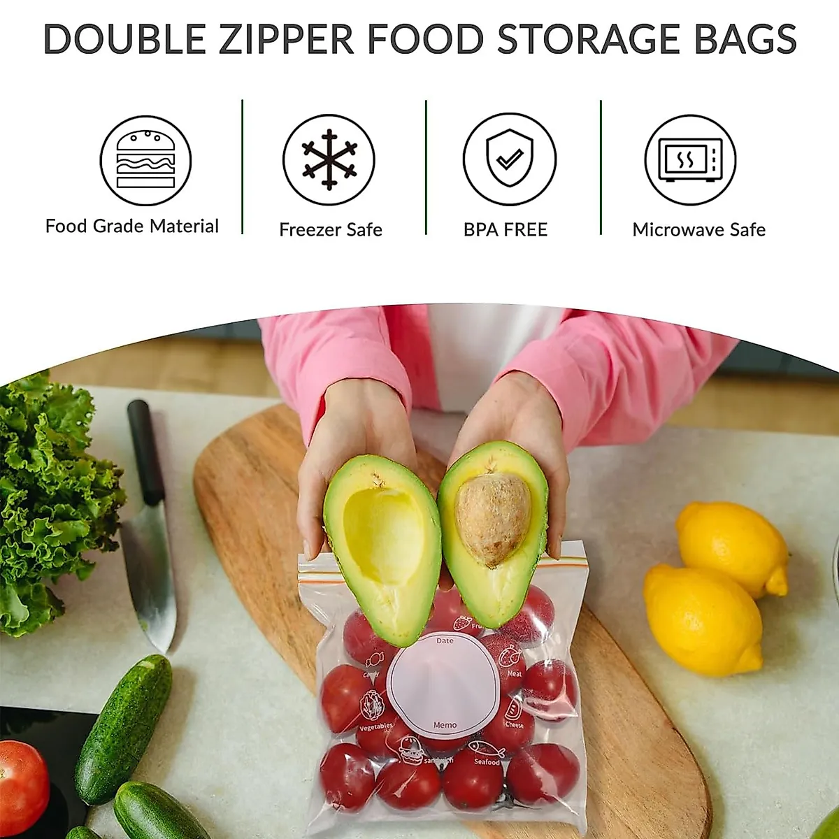 80 Pcs Gallon Storage Bags 10.5X11 IN Freezer Bags Double Zipper Reusable Sandwich Bags Zip Bag For Food Storage Fruit Nuts Cakes Cookies Snack Meal Prep Containers
