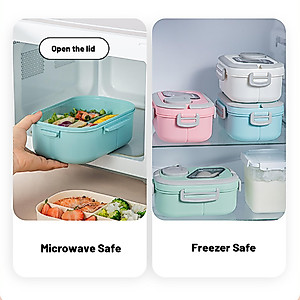 Tinaforld Adults Bento Lunch Box,Salad Container Large 43oz Salad Bowl, Bento-Style Tray for Toppings, 3oz Sauce Container for Dressings, and Built-In Reusable Fork (White)