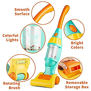 Toy Vacuum Cleaner for Kids, Electric Kids Play Vacuum with Lights, Realistic Sounds & Whirling Stars, Pretend Role-Play House Cleaning Vacuum Cleaner Toys Set for Children Girls Boys Toy
