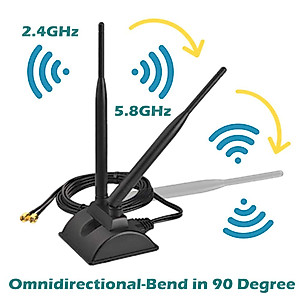 TECHTOO WiFi Antenna Dual Band 2.4GHz - 5.8GHz with RP-SMA Connector Magnetic Base for Wireless Network Router - USB Adapter - PCI PCIe Cards - Signal Booster - Access Point - Wireless Range Extender