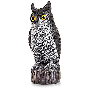 Bird Blinder Owl Decoy (16.5 Inch Tall) Natural Enemy Bird Deterrent, Great Horned Owl to Keep Birds Away - Owl Decor to Protect Gardens from Wildlife - Scarecrow for Outdoors or Indoors