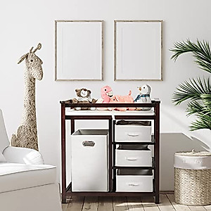 Lovin&Hugin Changing Table, Baby Diaper Changing Table with Laundry Hamper, 3 Storage Baskets and Removable Pad, Brown